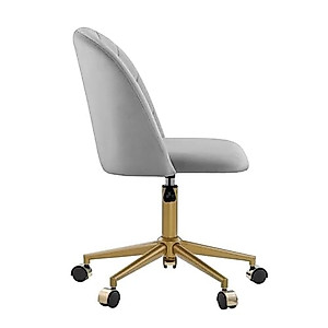 Pemberly Row Upholstered Adjustable Swivel Desk Chair Gold Legs in Light Gray