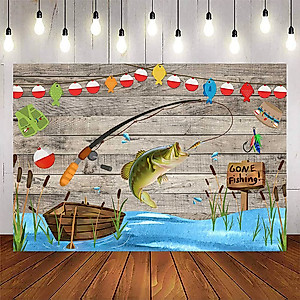 Avezano Rustic Wood Gone Fishing Backdrop for Birthday Party O Fish Ally Kids Baby Shower Photography Background Retirement Fisherman Party Decor Banner Supplies Photo Studio Props 7x5ft