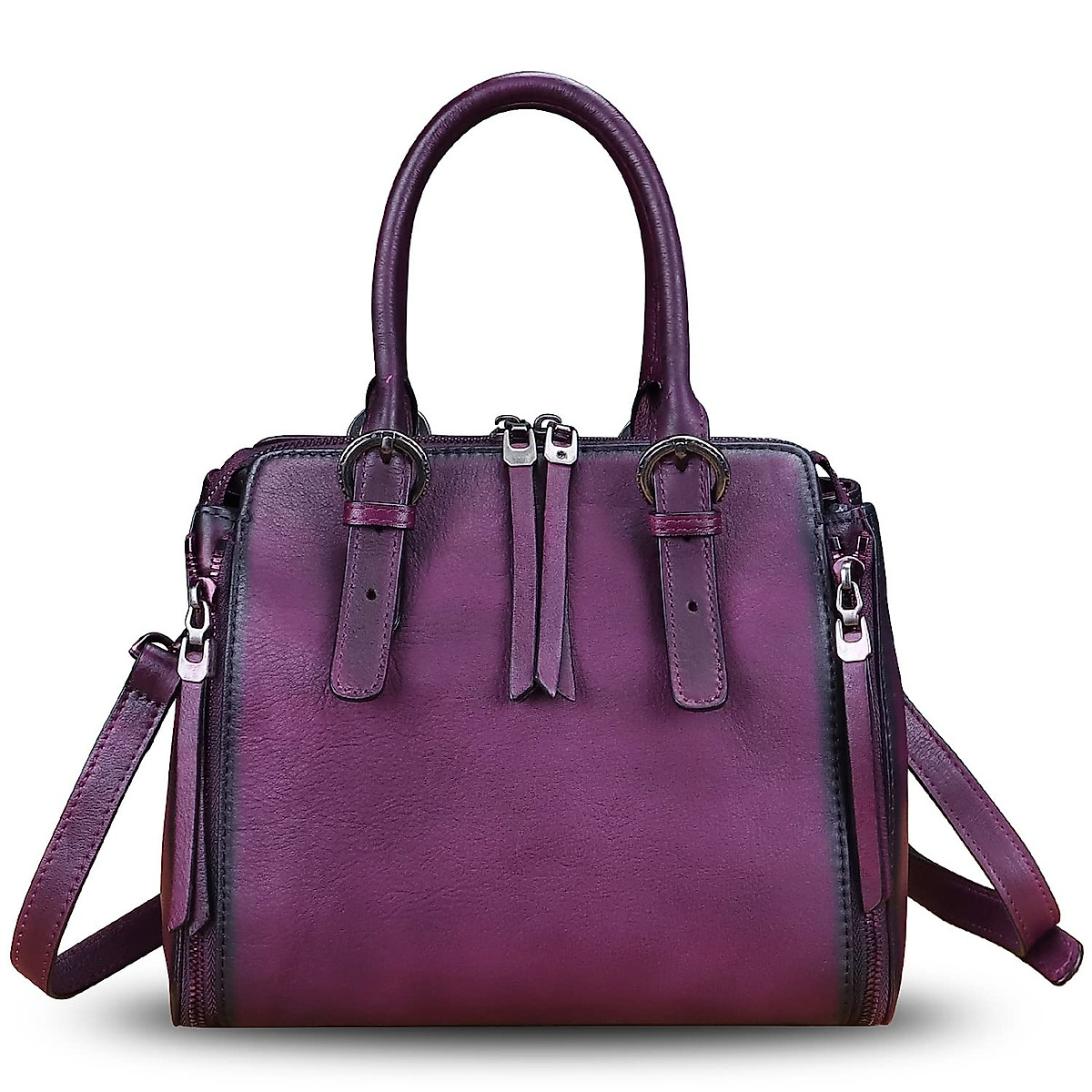 Genuine Leather Handbags Satchel for Women Purse Vintage Handmade Top-Handle Handbag Crossbody Shoulder Bag (Purple)