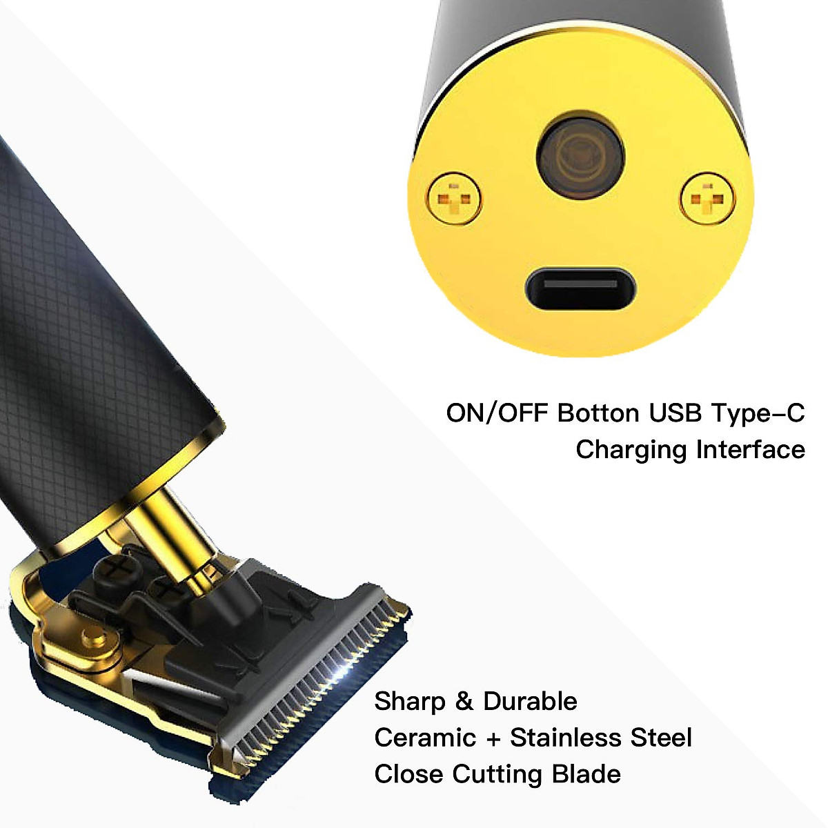 Electric Pro Li Outliner Clippers Cordless for Men Grooming Kits T-Blade Close Cutting Trimmer 0mm Zero Gap Baldhead Beard Shaver Barbershop Rechargeable Hair Clippers（Gold）