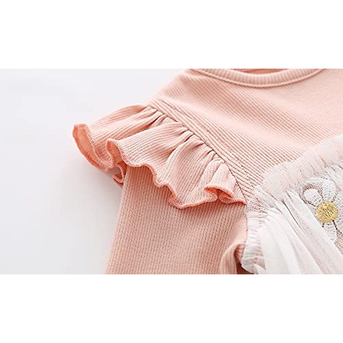 Toddler Baby Girls Dresses Infant Flower Embroidery Tulle Dresses Long Sleeve Newbron Baby Girls Clothes Outfit, 12-18M