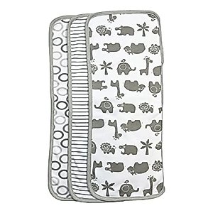 Spasilk Baby 3 Pack 100% Cotton Burp Cloths for Newborn Boys and Girls, Gray Animals, One Size