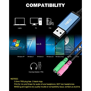 Bundle MillSO Headphone Mic Splitter, 3.5mm Headset Adapter 2 TRS Female to TRRS Male + MillSO USB External Sound Card Audio Adapter, USB to 3.5mm TRS Headphone and Microphone Stereo Jack Splitter