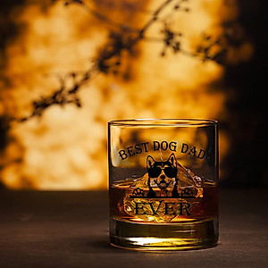 Perfectinsoy Dog Dad Ever Whiskey Glass with Gift Box, Cute Husky Dog Themed, Dog Lover Gifts for Him, Dog Dads, Dad, Grandpa, Uncle, Brothers, Husband, Whiskey Glass Gift for Dog Lovers …