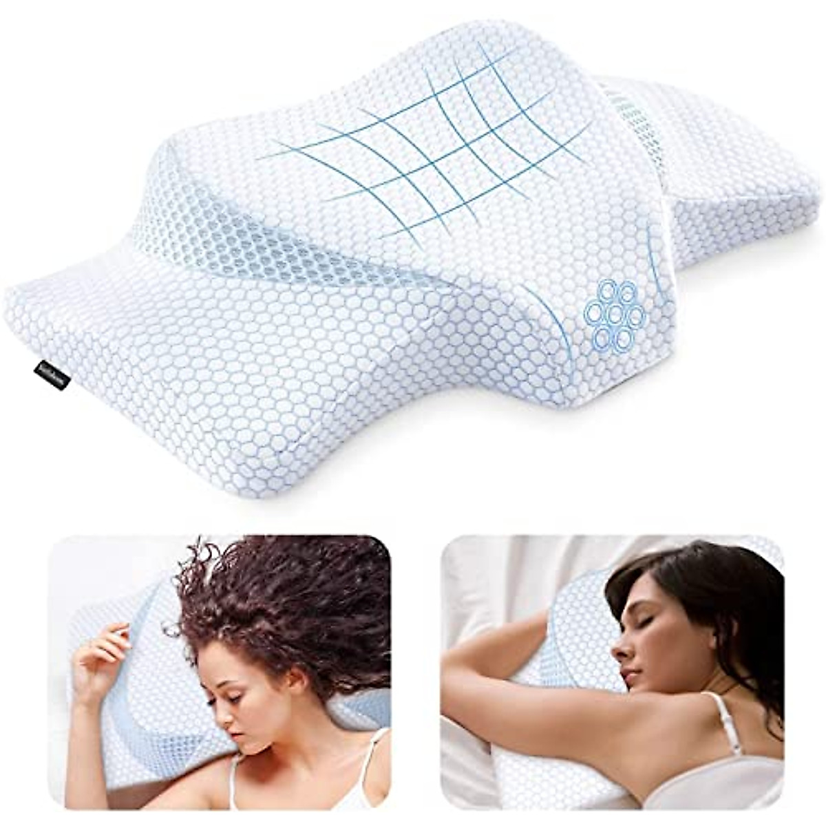 Sufuhom CertiPUR-US Contour Memory Foam Pillow, Cervical Neck Support Pillows for Head Neck Pain Relief, Ergonomic Sleeping Orthopedic Pillow for Side, Back, Stomach Sleepers, Standard 100 by Oeko-TEX