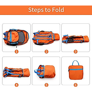 Hiking Daypack foldable backpack for travel lightweight Camping Day Pack, Vacation Shoulder Bag, Daypacks Casual Bag (orange)