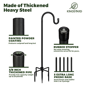 Kingsyard Adjustable Shepherd Hooks for Outdoor - Heavy Duty Bird Feeder Pole with 5 Prong Base, Garden Plant Hanger, Weddings Decor, Solar Light Lanterns, 60 inch