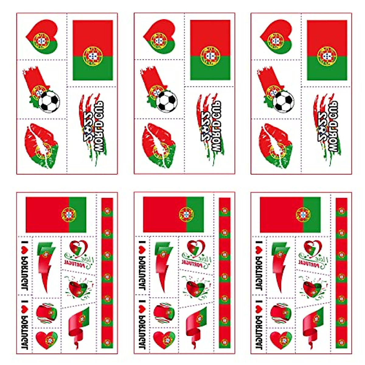 National Flag Tattoo Sticker, BOLOMORO Upgraded Temporary Fake Tattoos Kit for Kids Adults World Football Cup Match Party Parade (Portugal)