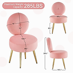 Furniliving Velvet Vanity Stool Vanity Chair with Back Makeup Chair for Vanity with Metal Legs, Mid Century Living Room Chair, Modern Chair for Dressing Room, Bedroom(Pink)