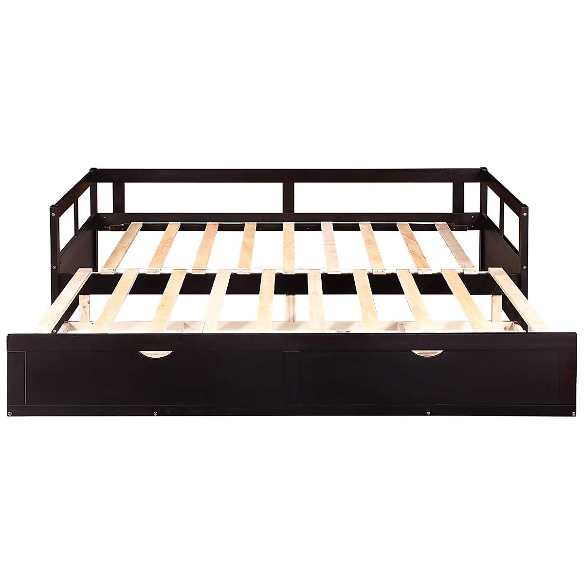 LERFAN Wooden Daybed Extendable Bed with Trundle Bed and Two Storage Drawers, can be Expanded from Twin Size to King Size, 78.2" L x 79" W x 23.2" H Espresso