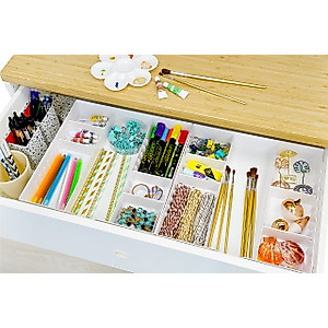 CAXXA 3 Slot Drawer Organizer with 4 Adjustable Dividers - Junk Drawer Storage for Makeup & Vanity, Office Desk Supplies and Accessories (WHITE, 1 PACK)