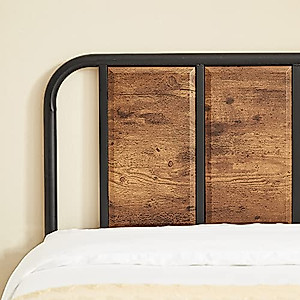 VECELO Bed Frame with Wooden Headboard Metal Slats, High Metal Platform Bed, No Box Spring Needed(Twin, Vintage Brown)