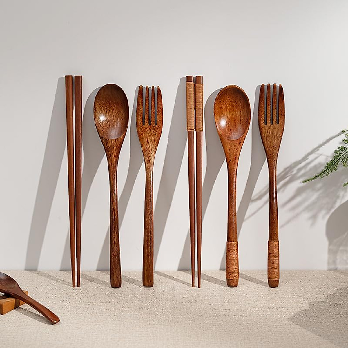 Home long handle winding wooden spoon wooden fork creative spoon fork chopsticks set