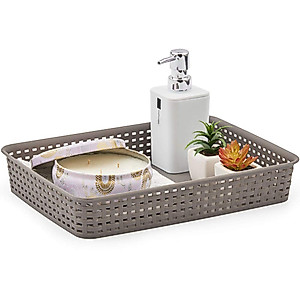 EZOWare Set of 8 Gray Plastic Woven Knit Baskets, Storage Organizer Bins Boxes Tray For Office, Classroom, Desktop, Drawer and More