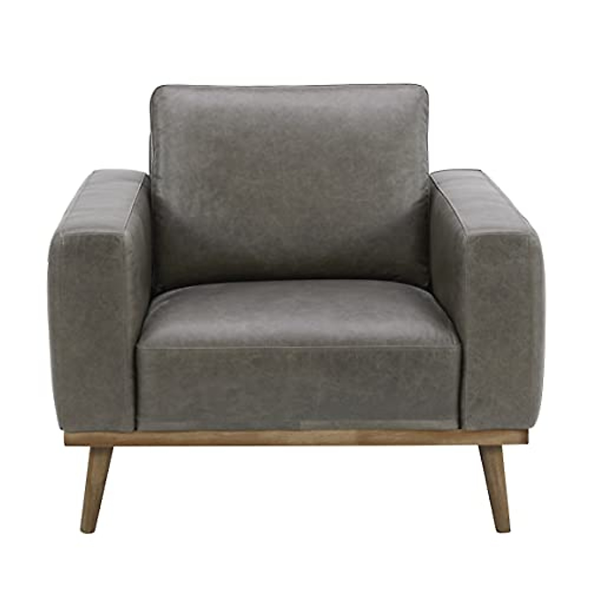 Amazon Brand – Rivet Modern Leather Living Room Accent Chair with Wood Base, 38.6"W, Gray