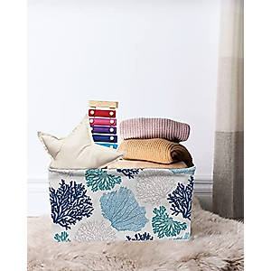 Blue Teal Coral Storage Basket Waterproof Cube Storage Bin Organizer with Handles, Summer Beach Coastal Modern Geometric Collapsible Storage Cubes Bins for Clothes Books Toys 15"x11"x9.5" 2 Pcs