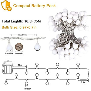 echosari Battery Operated String Lights, 16.5 Feet 50 LED Camping Globe Lights with Remote Timer 8 Modes Frosted Ball Fairy Light for Bedroom Wedding Xmas Tree Party Decoration (Warm White)