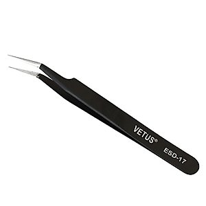 Vetus ESD Tweezers Pro Precision Curved Tweezer Anti-Static SMD Black Fine Tip Tweezer ESD-17
