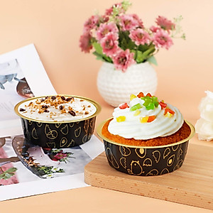 Beasea 8oz Disposable Cupcake Cups with Lids, 50 Pack Ramekins Foil Cupcake Cups Black Gold Aluminum Foil Cups Creme Brulee Muffin Cupcake Baking Cup Mini Pudding Cake Tins for Party Wedding Birthday