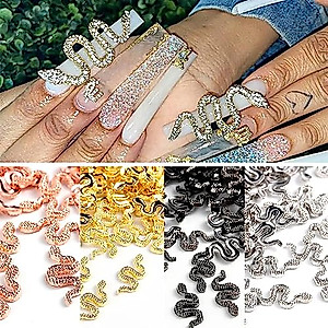 36Pcs Snake Nail Charms Metal Butterfly Nail Gems Nail Rhinestones 3D Alloy Snake Nail Charms Silver Gold Snake Nail Jewelry Snake Charm Designs for Women Girls Acrylic Nail DIY Manicure Decorations