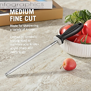 Knife Sharpener Rod, Little Cook 12 inch Knife Sharpening Steel, Knife Sharpening Rod with Ergonomic PP Handle (black)