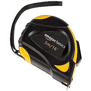 Amazon Basics Self-Locking Tape Measure - 16-Feet (5-Meters), Inch/Metric Scale, MID Accuracy