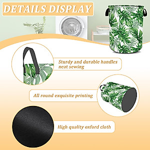 Palm Leaves Laundry Basket, Foldable Waterproof Oxford Cloth Floral Laundry Hamper Funny Tote Bag Dirty Clothes Storage Bucket Toy Organizer for Bathroom/Laundry/Bedroom 15.7"x19.6"