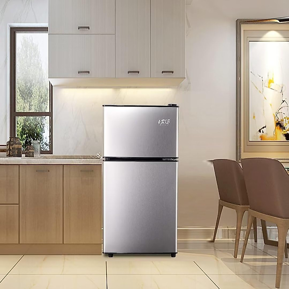 oditton Krib Bling-FLS-80-SILVER Mini Fridge with Freezer, Silver