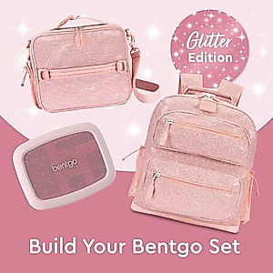 Bentgo® Kids Lunch Bag - Glitter Designed Insulated Lunch Bag for Kids 3+; Holds Lunch Box, Water Bottle & Snacks; Easy to Clean, Water Resistant, & Zip Pockets (Glitter Edition - Petal Pink)