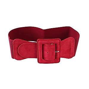 Aecibzo Women's Wide Elastic Waist Belt Waistband Plus Stretchy Cinch Belts (Fit waist 27"-33.5", Red)