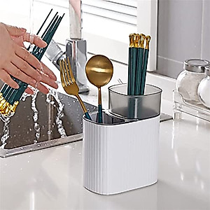 ceramic Utensil Caddy Double Layer Chopsticks Cage Multifunction Tableware Storage Shelf Knives Spoon Cutlery Drain Rack Organizer Kitchen Accessories Pen Holder chopstick holder (Color : Whitea)