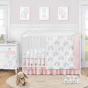 Sweet Jojo Designs Pastel Rainbow Baby Girl Nursery Crib Bedding Set - 4 pieces - Blush Pink, Purple, Teal, Blue and White