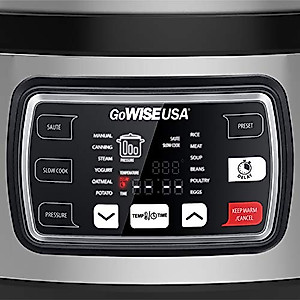 GoWISE USA GW22709 Ovate 9.5-Qt 12-in-1 Electric Pressure Cooker Oval with Slow Cook, Rice, Yogurt, Egg, Saute, Steamer, Keep Warm Functions + Accessories & Recipes, Stainless Steel