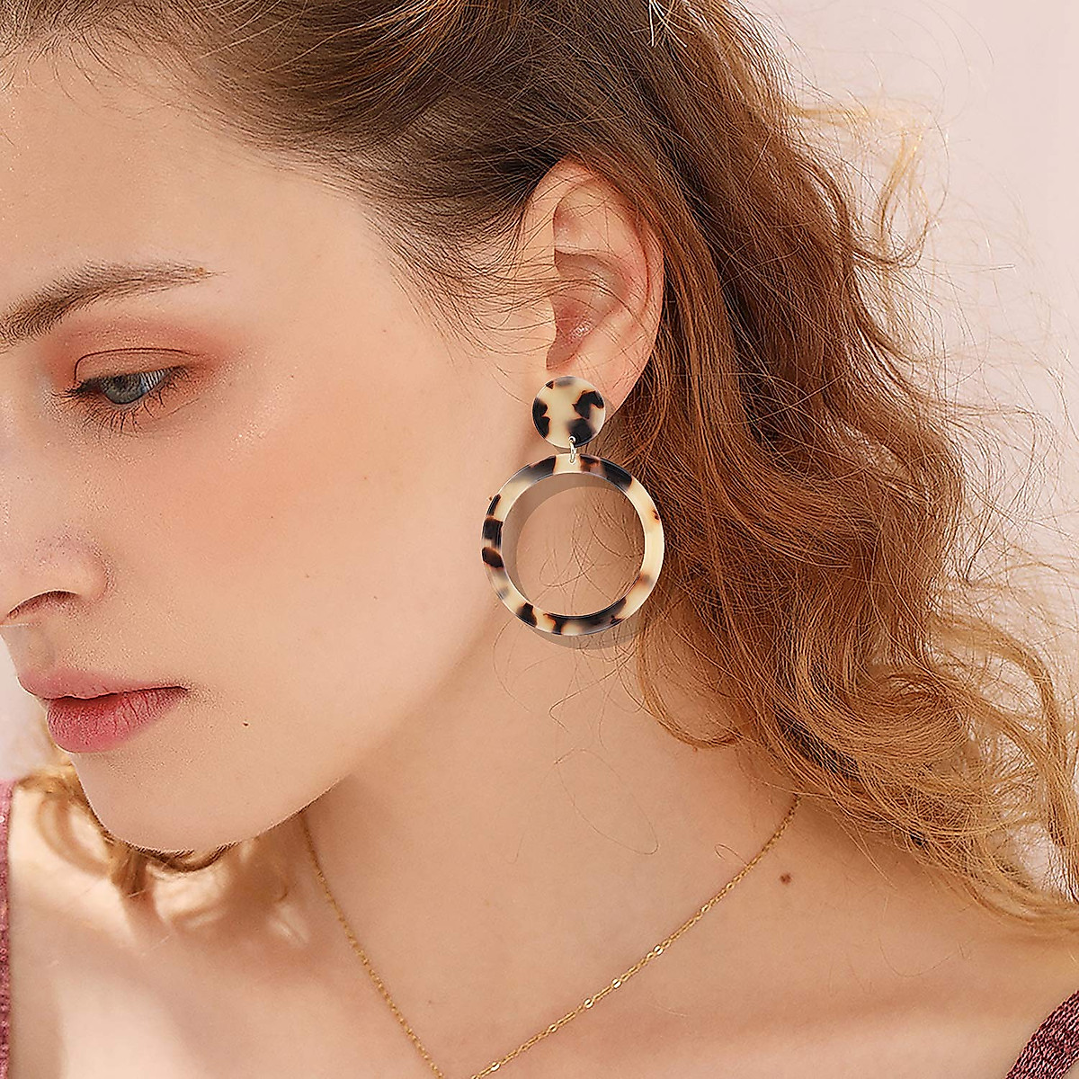 Acrylic for Women Geometry Resin Drop Dangle Earrings Bohemia Tortoise Shell Hoop Earrings Mottled Statement Stud Earrings Fashion Jewelry (Leopard)