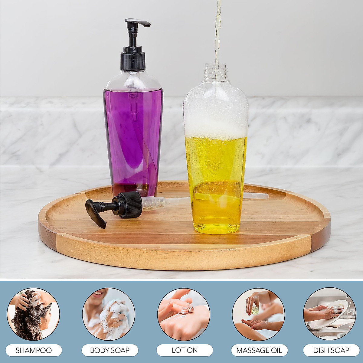 Cornucopia 8-Ounce Clear Oval-Shaped Plastic Lotion Bottles w/Pump Dispensers (8-Pack); Empty Containers for Lotion, Liquid Soap, Baby Care, Hand Care