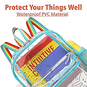 F-color Clear Backpack Stadium Approved, Clear Mini Backpack with Adjustable Straps for Concert Sport Event, Waterproof See Through Backpack for Women Kids, Blue