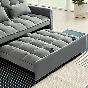 FANYE Loveseat Pull Out Sleeper Bed,2 Seater Sofa & Couch W/Adjustable Backrest Home Apartment Office Living Room Furniture Sets Sofabed, Gray Twin Velvet Two Pillows Both Side Pockets