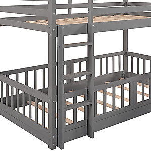 Harper & Bright Designs Twin Bunk Beds with Slide, Kids Wood Twin Over Twin Bunk Beds with Fence, Ladders, Safety Guard Rails for Kids, Toddlers, Teen, No Box Spring Needed (Grey)