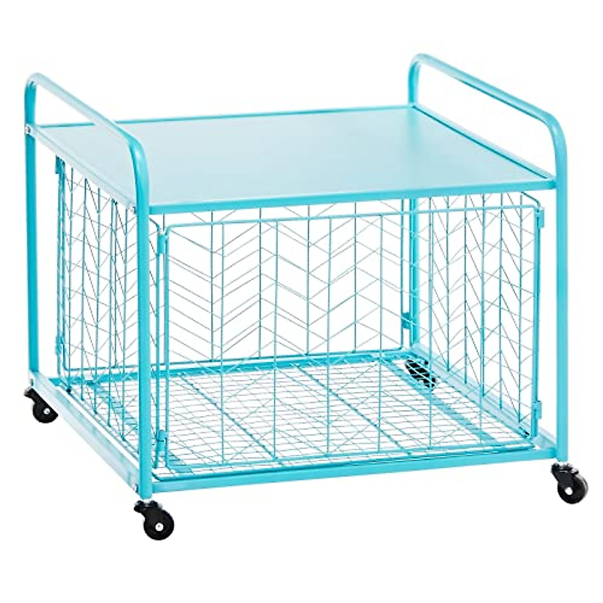 mDesign Small Portable Mini Fridge Storage Cart with Wheels and Handles - Mobile Refrigerator, Microwave, Appliance Platform Table with Drawer Basket for Dorm Room, Studio, Apartments - Ocean Blue