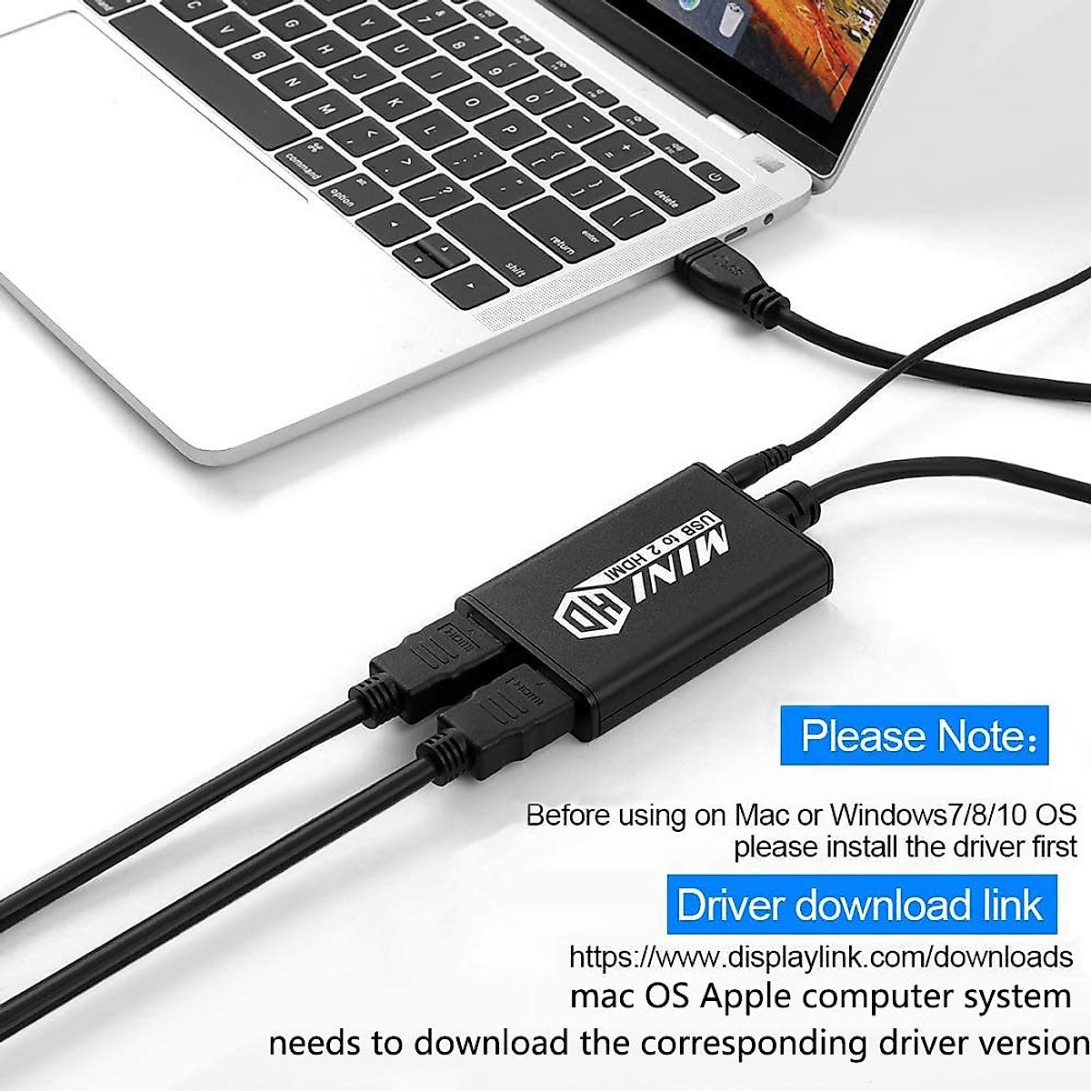 Unstincer USB 3.0 to Dual HDMI Adapter,Compatible with Windows ChromeBook MacBook,Support 3.5mm Jack Stereo Output Expand 2 Different Display Screens (Dual HDMI Adapter)