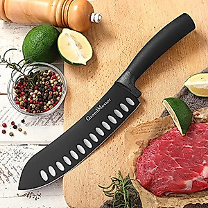 GrandMesser Butcher Breaking Knife, 7 inch Bullnose Knife, Black Titanium Nitride Coated, High Carbon German Stainless Steel Meat Knife, Ergonomic Non-slip Handle, Gift Box, Knife Sharpener