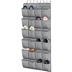 homyfort Over the Door Shoe Organizer,Hanging Shoe Rack Storage Holder with 24 Extra Large Fabric Pockets for Closet,Men Sneakers,Women High Heeled Shoes,Slippers,Grey 61.4''x22''