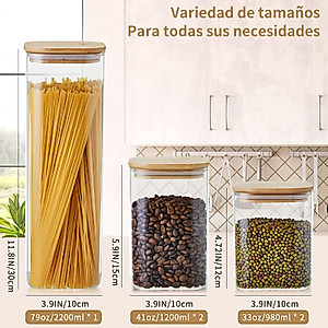 Unbreakable Overnight Oats Containers with Lids, Set of 5 Airtight Glass Jars with Bamboo Lids, Glass Food Storage Canisters for Cookie, Candy, Coffee Bean, Sugar, Spices, Dry Goods, Transparent