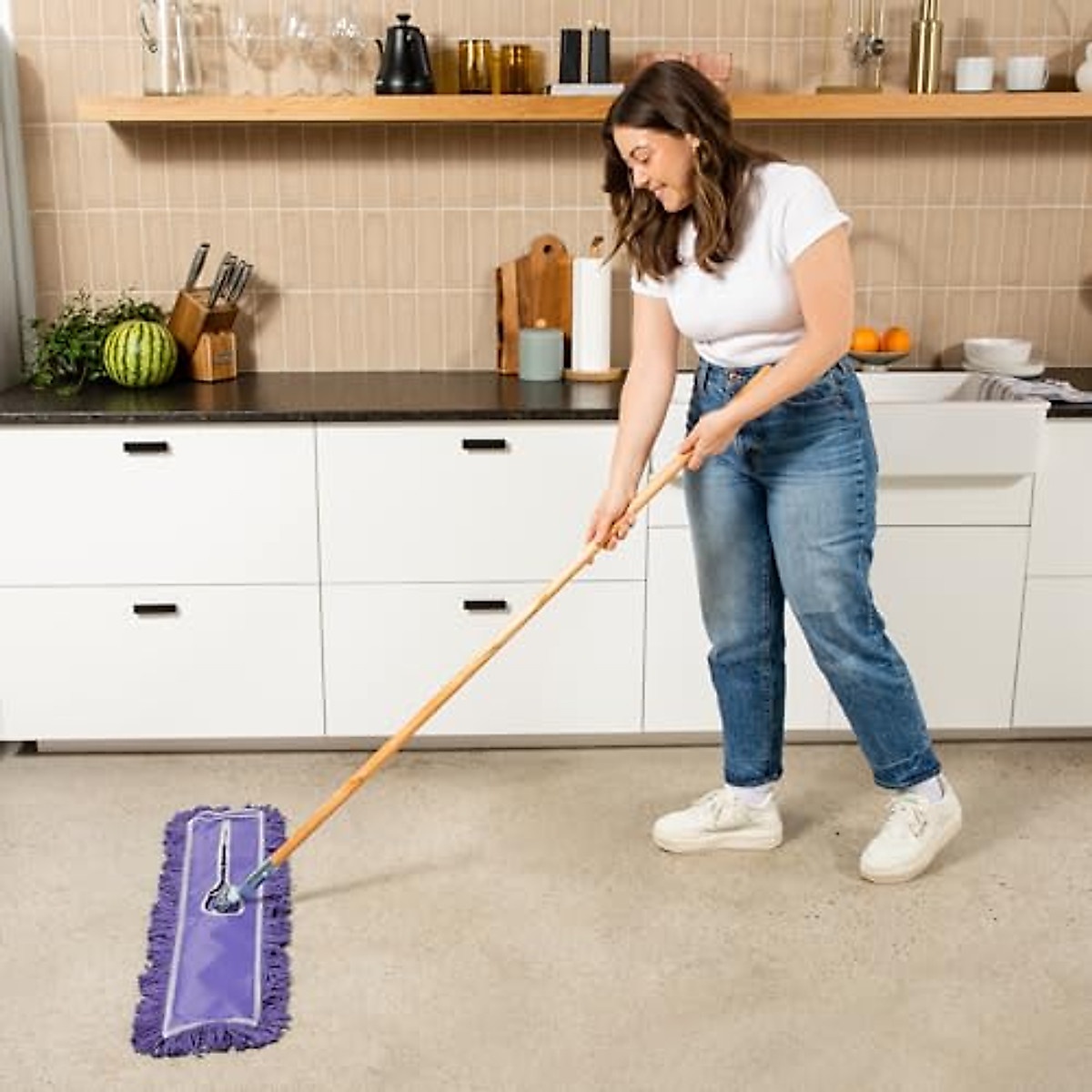Tidy Tools 48 Inch Purple Dust Mop with Wood Handle and 48 Inch Purple Dust Mop Refill Bundle - 2 Mop Sets and 4 Refills