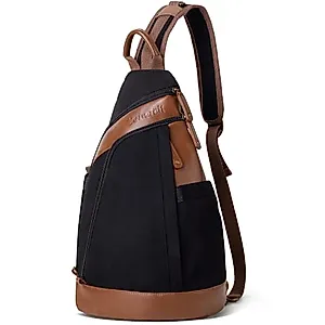 Celvetch Sling Bag for Men - Canvas Sling Backpack Mens Crossbody Bag Large Shoulder Bag for Hiking Travel - Black