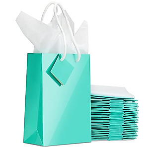 BLUE PANDA Small Teal Party Favor Gift Bags with Handles, Tissue Paper (5.5 x 7.9 In, 20 Pack)