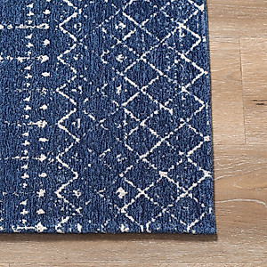 AMIDA Indoor Door Mat 2'x3' Non-Slip Floor Mats Entryway Rug,Boho Geometric Washable Dirt Trapper Flat Woven Area Rug for Inside Outside Entry/Patio/Garage/Kitchen/Laundry/Shoes Mat,Dark Blue