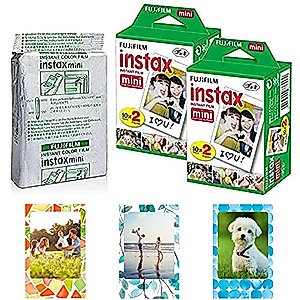 Fujifilm Instax Mini Instant Film,10 Sheets×5 Pack(Total 50 Shoots) + 3 Photo Magnet Frames [Bulk Packaging] International Version
