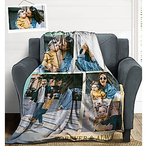 D-Story Custom Blanket with Text Photos,Personalized Customized Picture Blankets for Family Friends Kids Used as Souvenir Birthday Gifts 5 Photos Collage