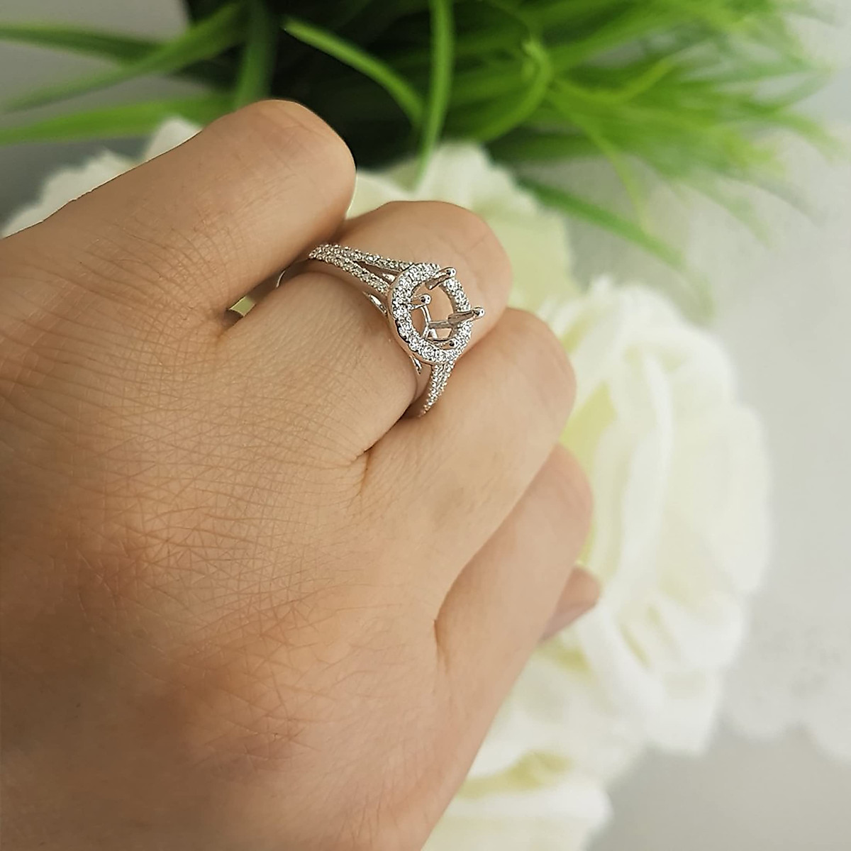 Dazzlingrock Collection 0.45 Carat (ctw) Round White Diamond Split Shank Semi Mount Engagement Ring for Her in 14K White Gold Size 5.5